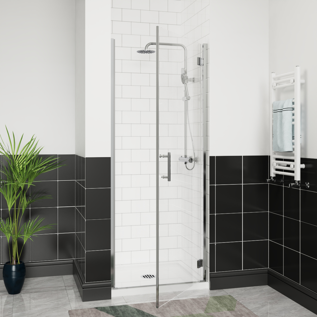 Chrome Black Hinged Door Shower Enclosure Walk in Cubicle 6mm Glass ...