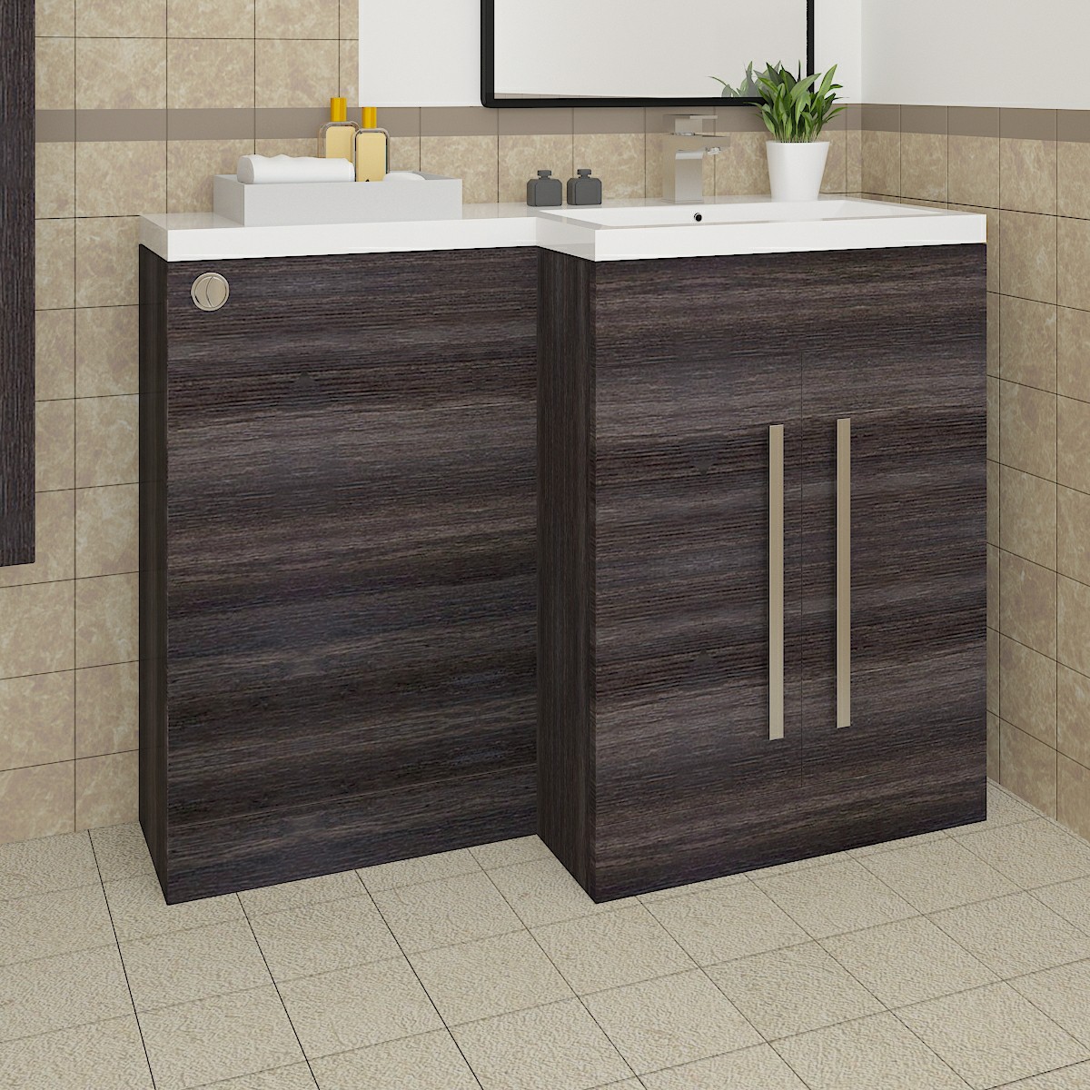 L Shape Basin Vanity BTW Toilet Bathroom Furniture Suite Bath Panel ...