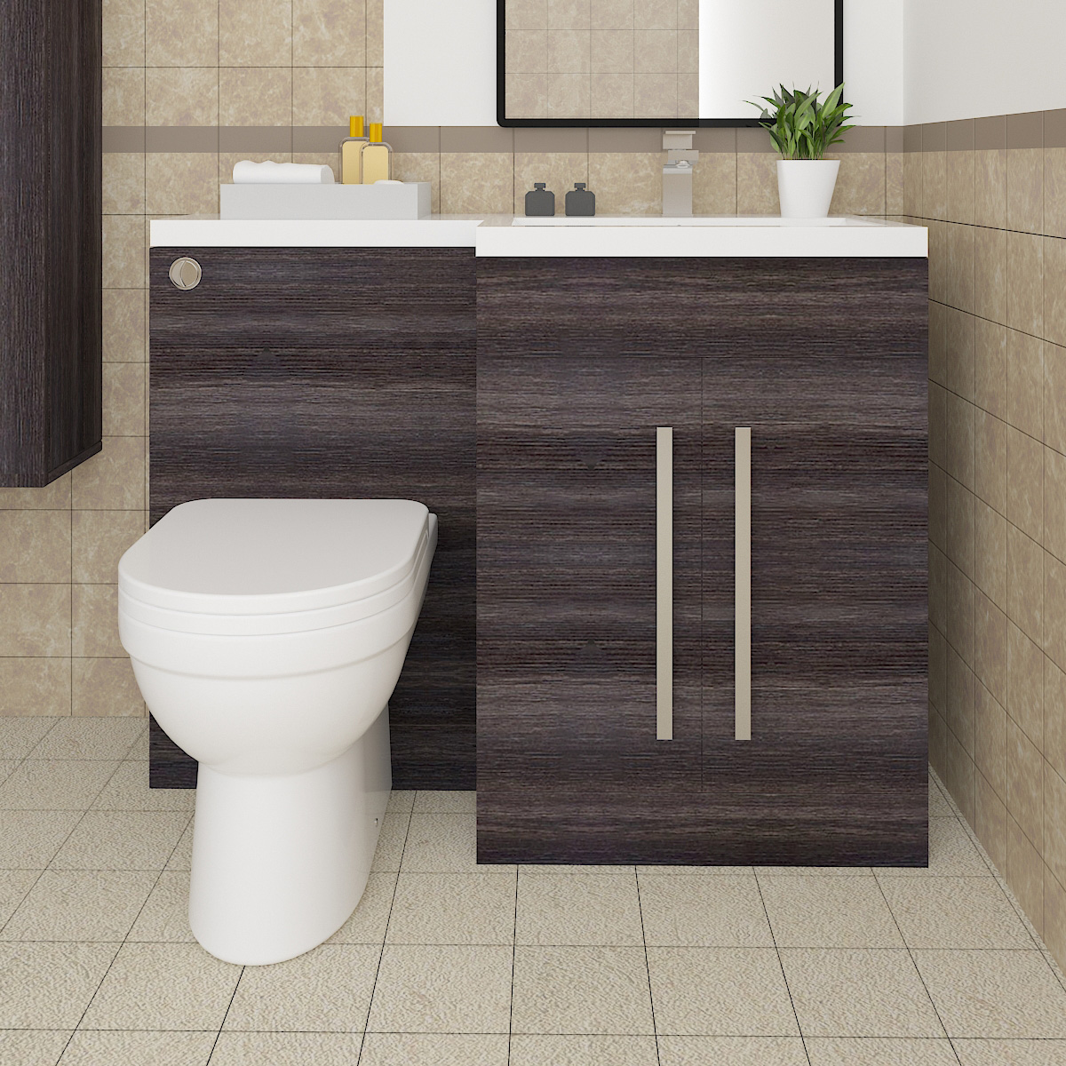 L Shape Basin Vanity BTW Toilet Bathroom Furniture Suite Bath Panel ...