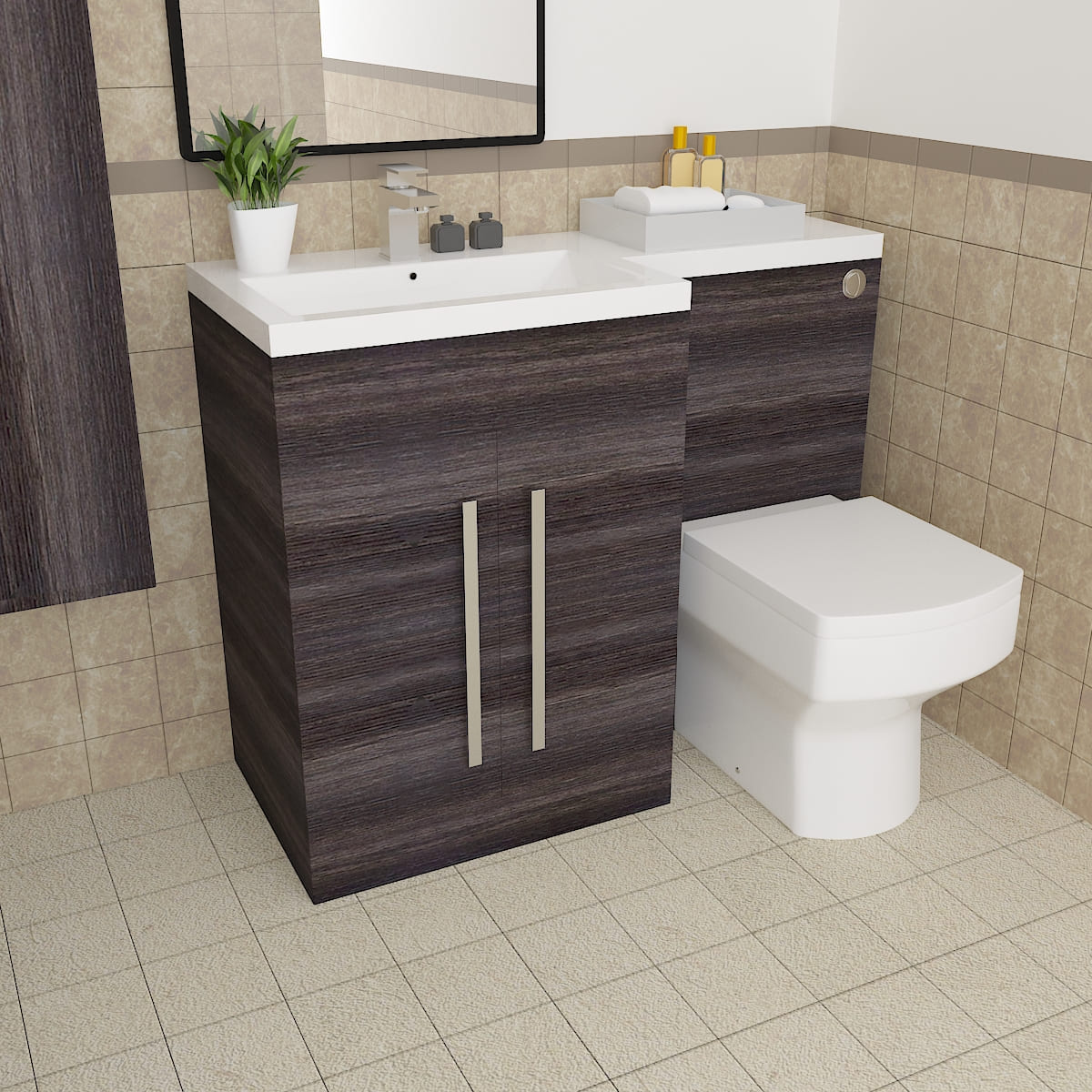 L Shape Basin Vanity BTW Toilet Bathroom Furniture Suite Bath Panel ...