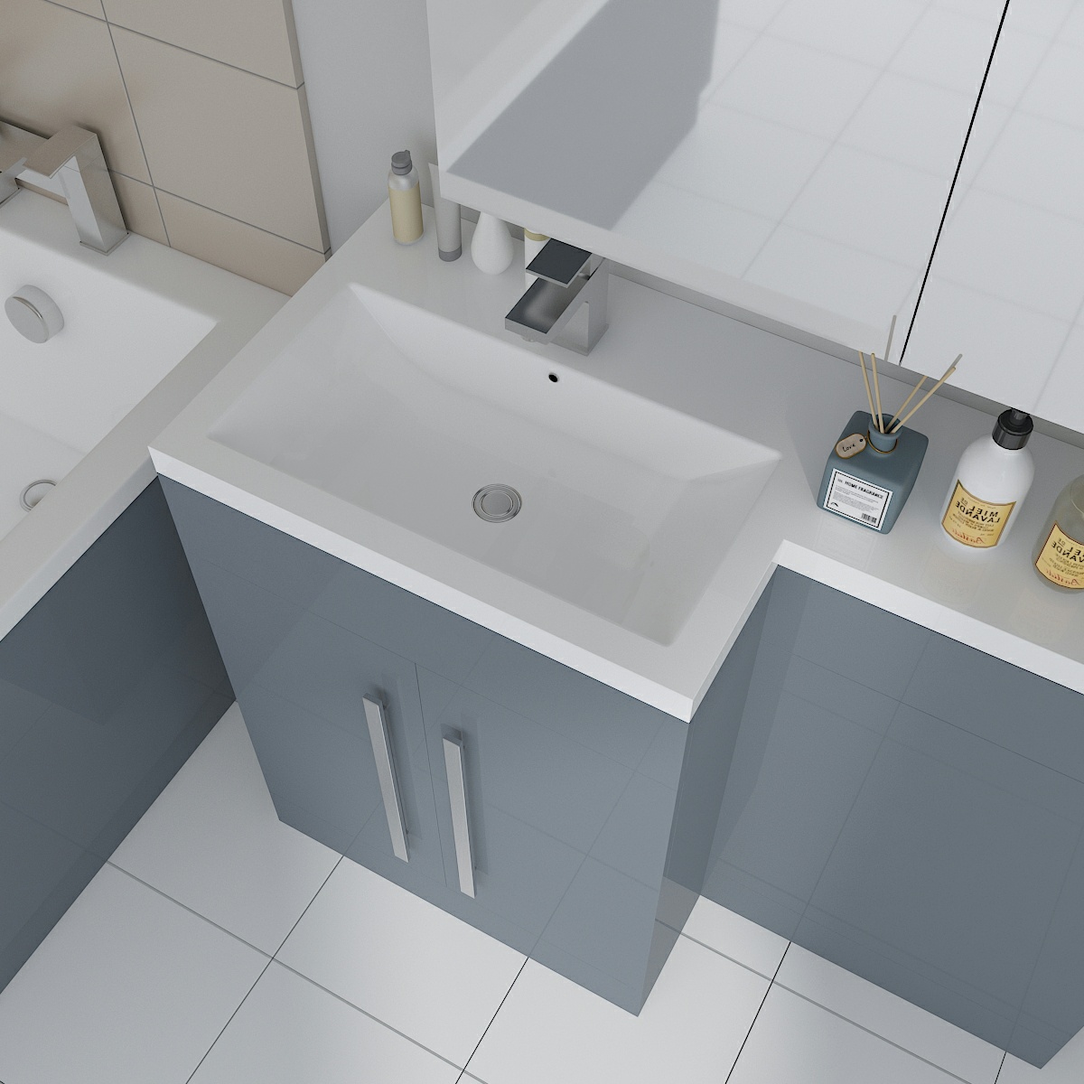 L Shape Basin Vanity BTW Toilet Bathroom Furniture Suite Bath Panel ...