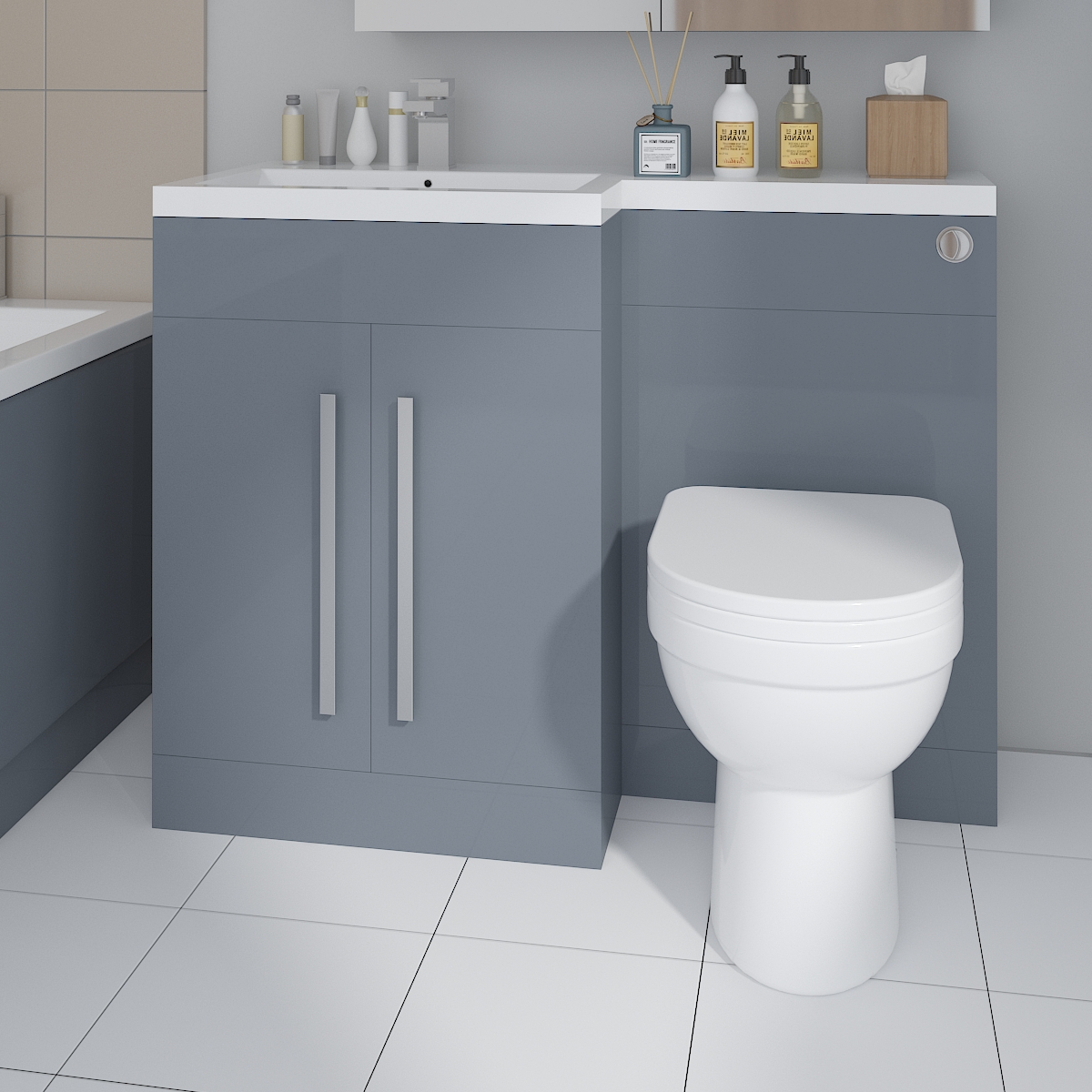 L Shape Basin Vanity BTW Toilet Bathroom Furniture Suite Bath Panel ...