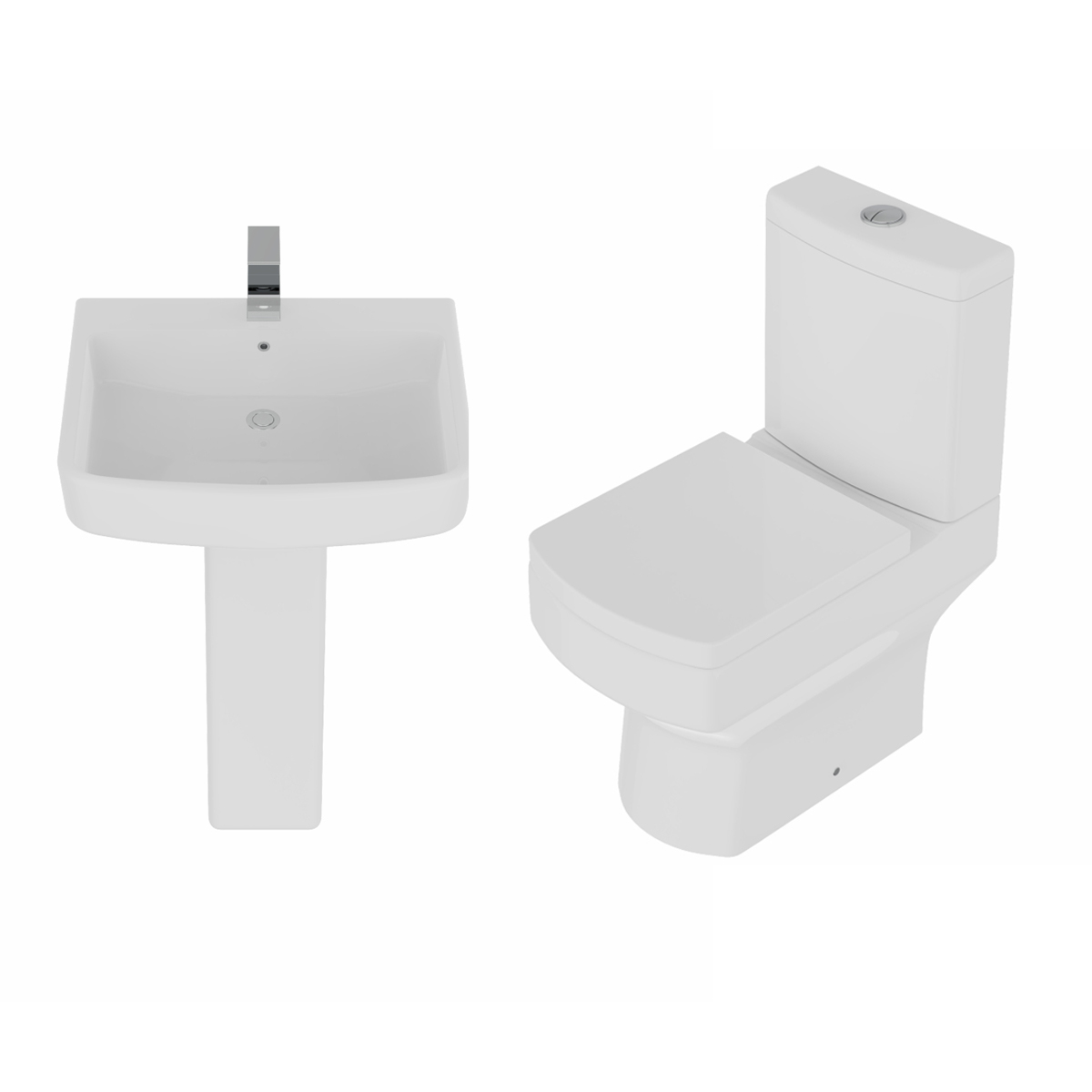 Bathroom Suite White Ceramic BTW Toilet Close Coupled Square Pan Seat ...