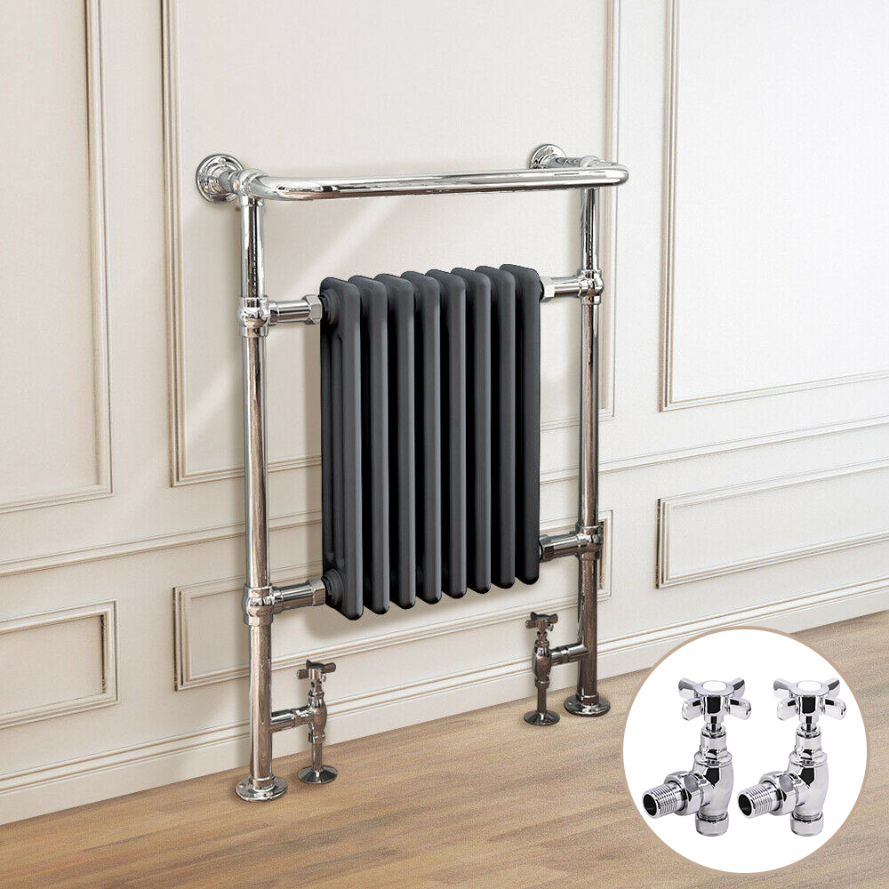 Traditional Victorian Radiator Heated Grey-Chrome Towel Rail Valves ...