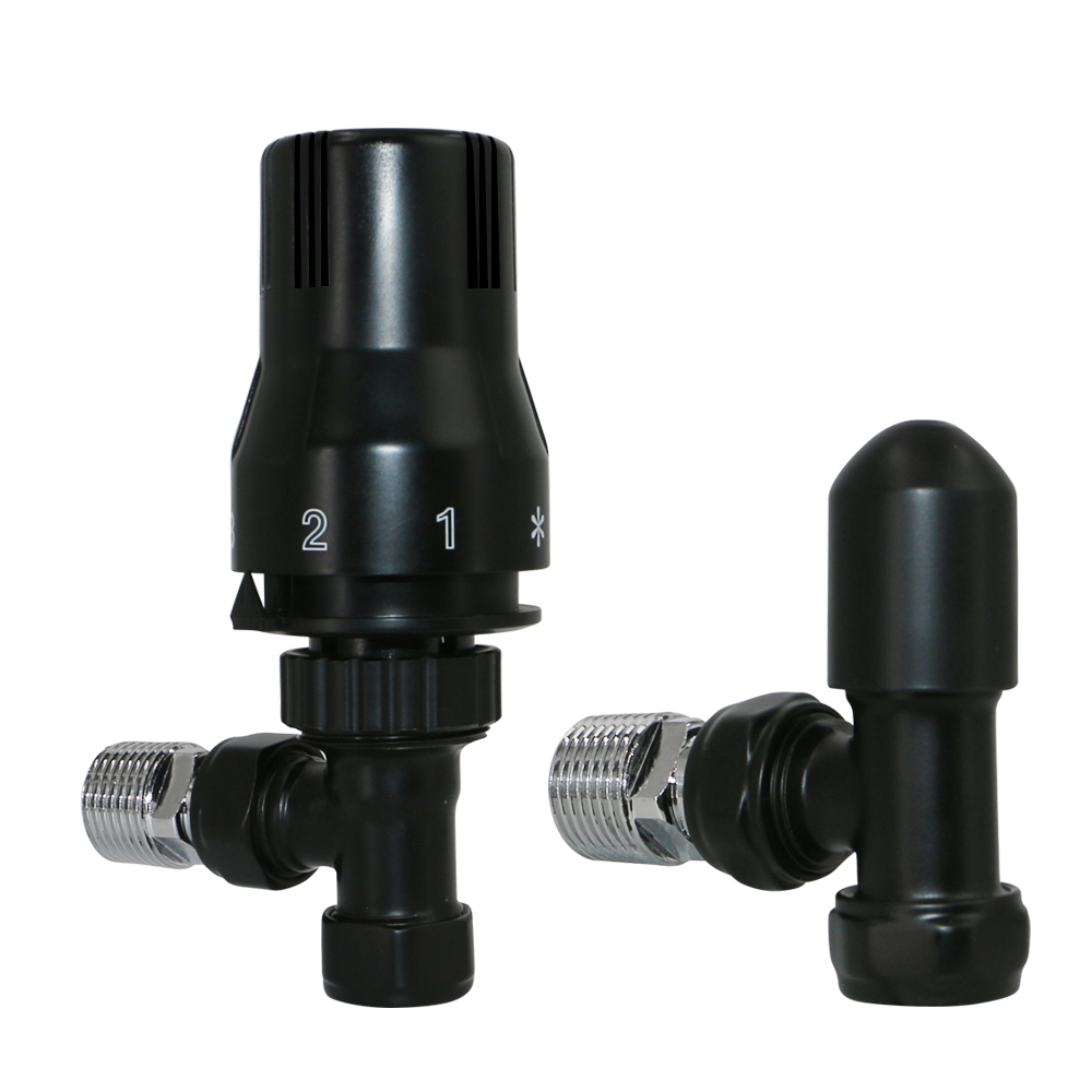 Pair Towel Rail & Radiator Thermostatic Manual Valves 15mm x 1/2" Black ...