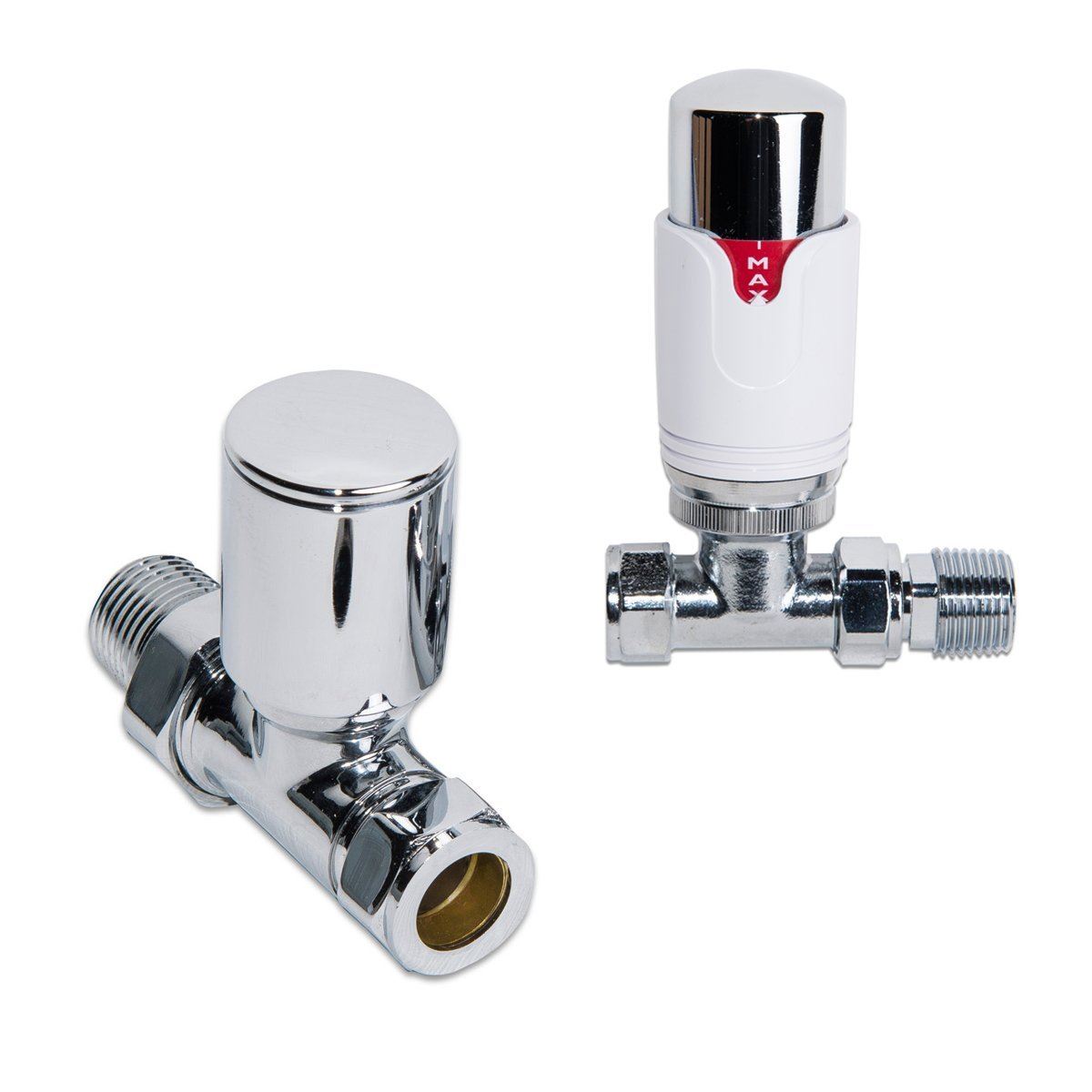 Pair TRV Thermostatic Towel Rails & Radiators Valves 15mm x 1/2" White ...